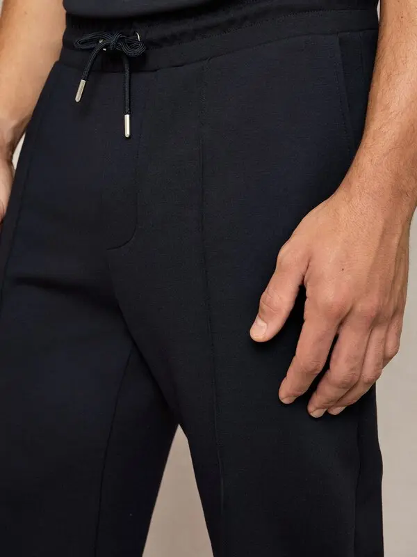 REISS Premier Premium Interlock-jersey Joggers - Navy Blue