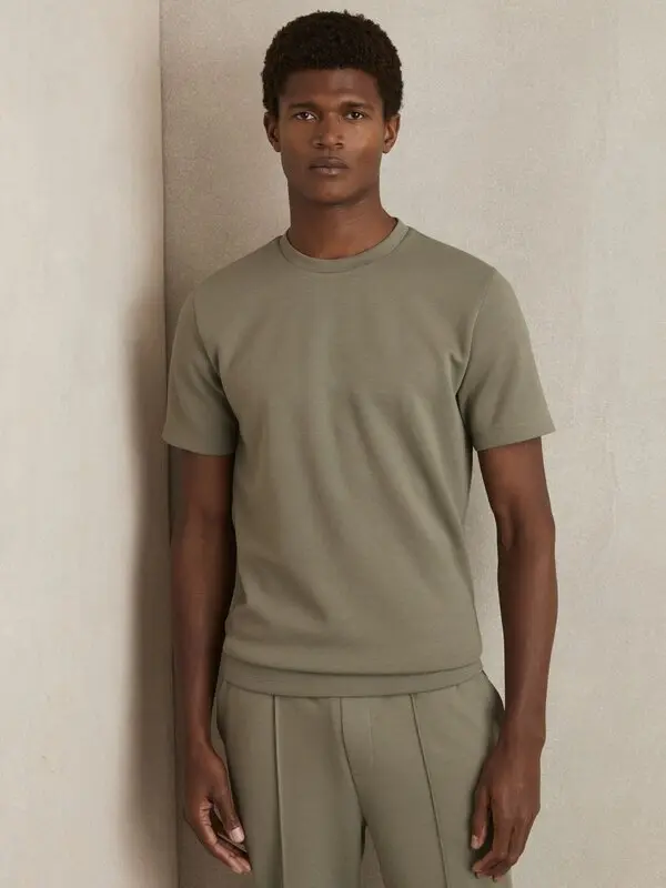REISS Interlock Jersey Crew-neck T-shirt - Sage