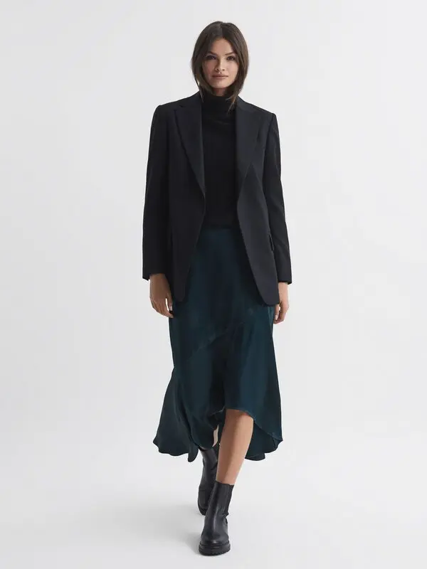 REISS Inga Satin High Rise Midi Skirt