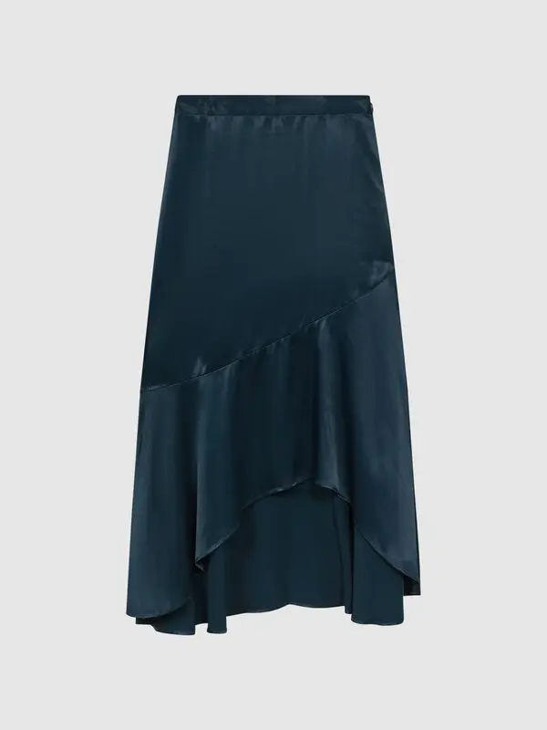 REISS Inga Satin High Rise Midi Skirt