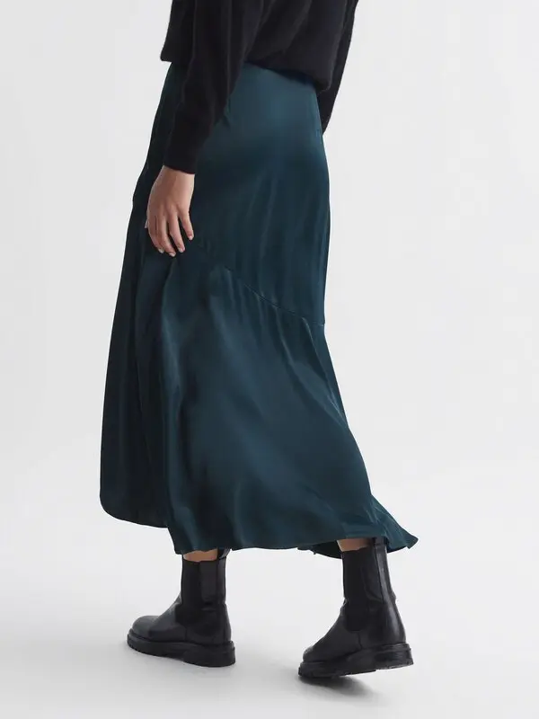 REISS Inga Satin High Rise Midi Skirt