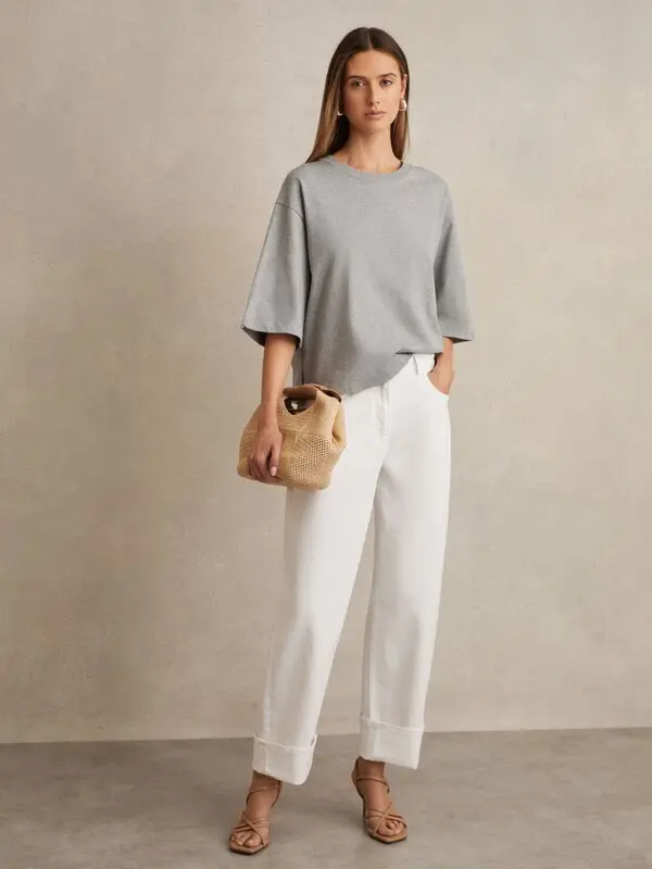 REISS Cassie Oversized Cotton Crew Neck T-shirt