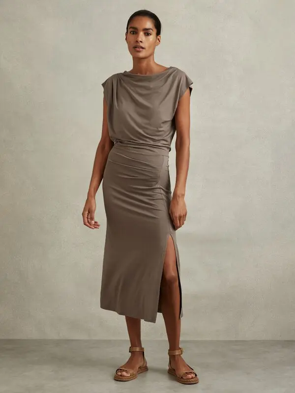 REISS Leonore Ruched Jersey Midi Dress