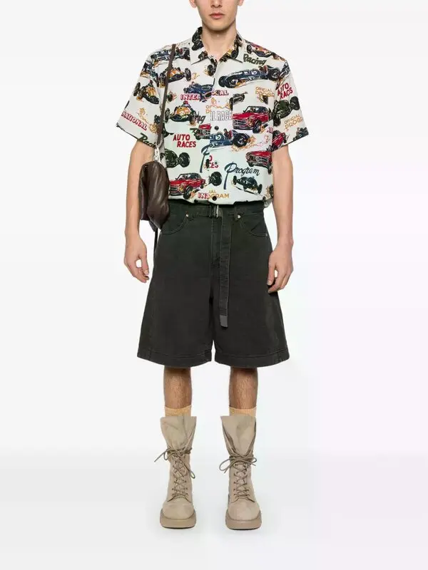 Sacai Belted Denim Shorts - Grey