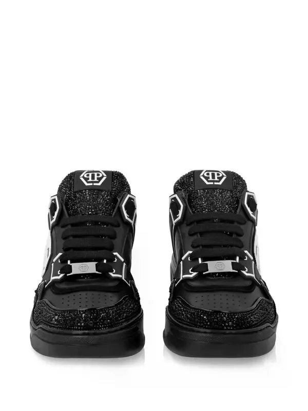 Philipp Plein Leather Low-top Sneakers With Rhinestone Embellishments - Black