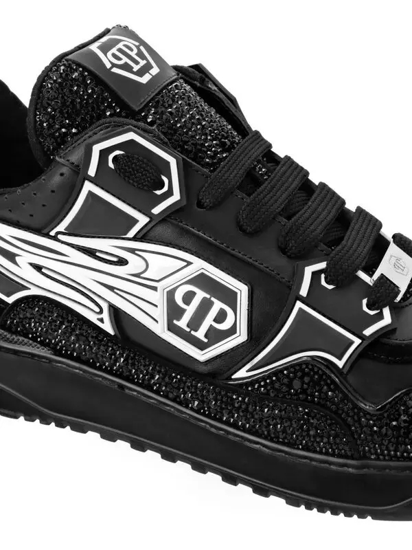 Philipp Plein Leather Low-top Sneakers With Rhinestone Embellishments - Black