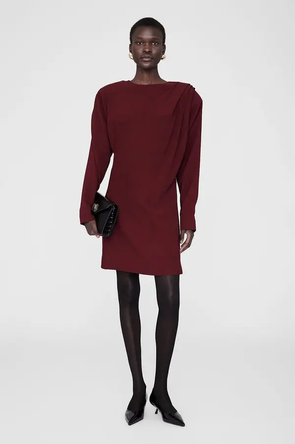 ANINE BING Haven Dress With Asymmetrical Draping - Cabernet