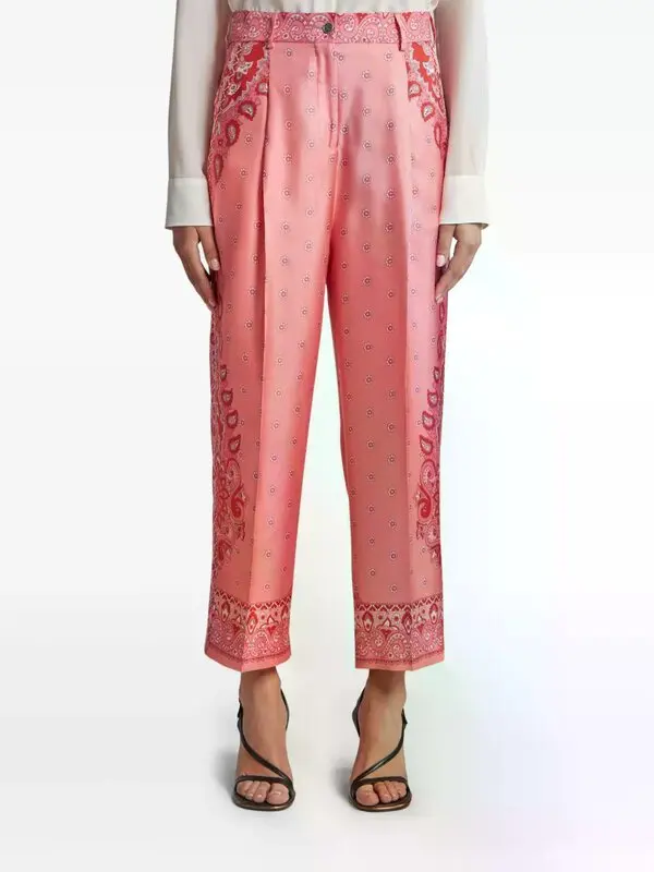 Etro Paisley-print Silk Trousers - Pink