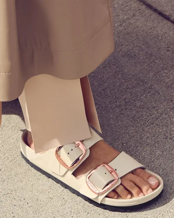 BIRKENSTOCK Arizona Big Buckle High Shine Leather Sandals - Beige