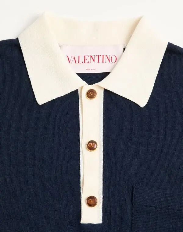 Valentino Garavani Long-sleeved Cotton Polo Shirt - Indigo/butter