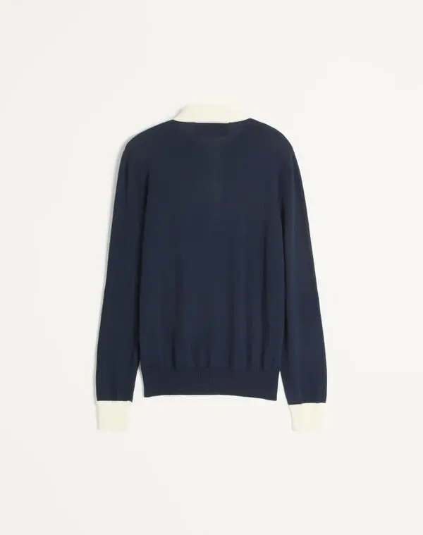 Valentino Garavani Long-sleeved Cotton Polo Shirt - Indigo/butter
