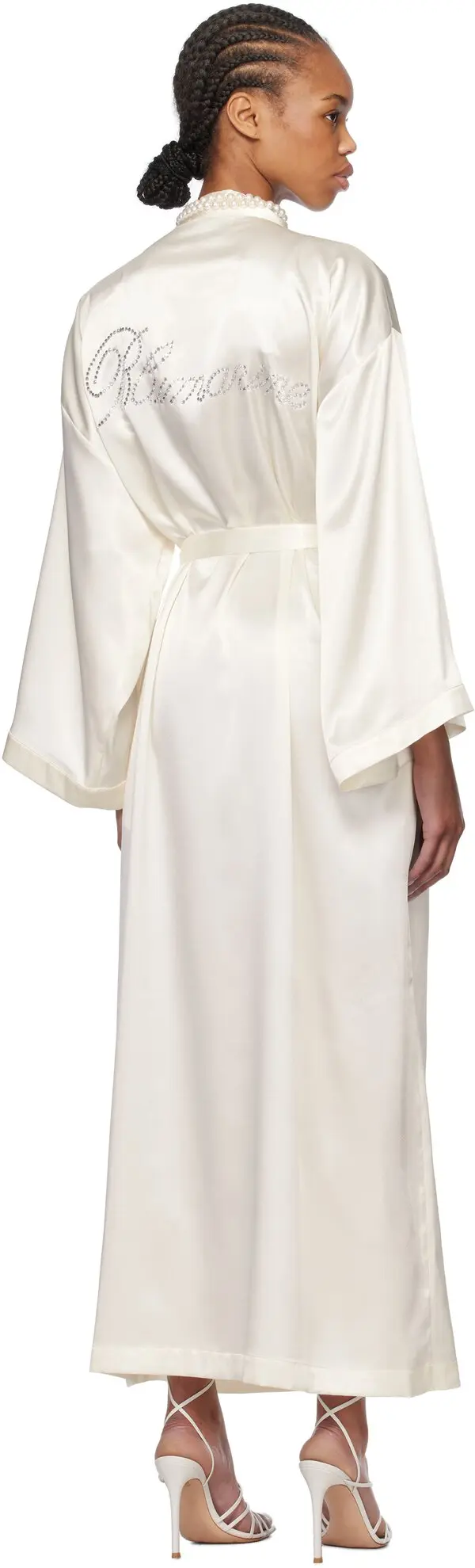 Blumarine Off-White Rhinestone Logo Robe N0102 White Pearl 65