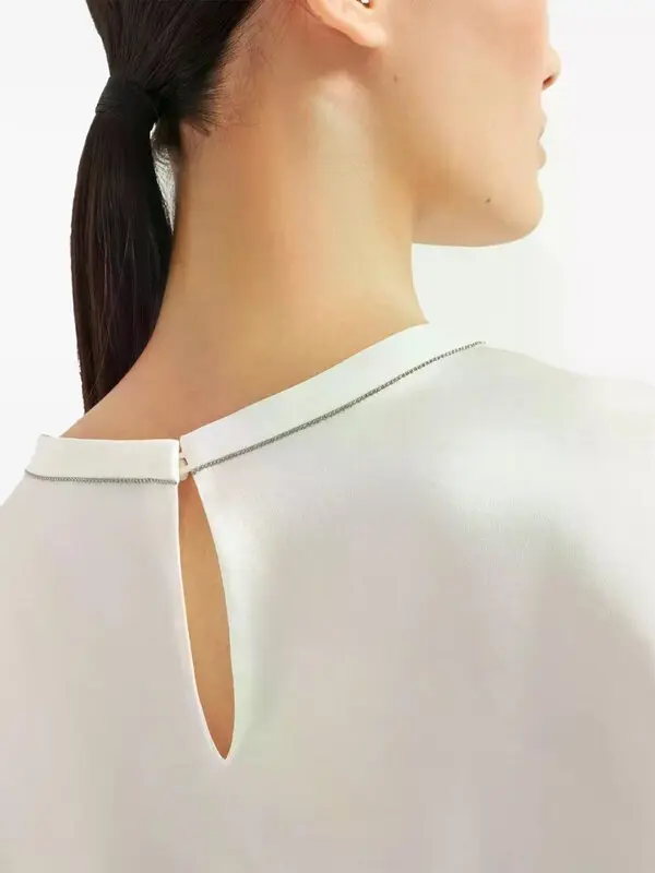 Brunello Cucinelli Monili-embellished Satin T-shirt - White