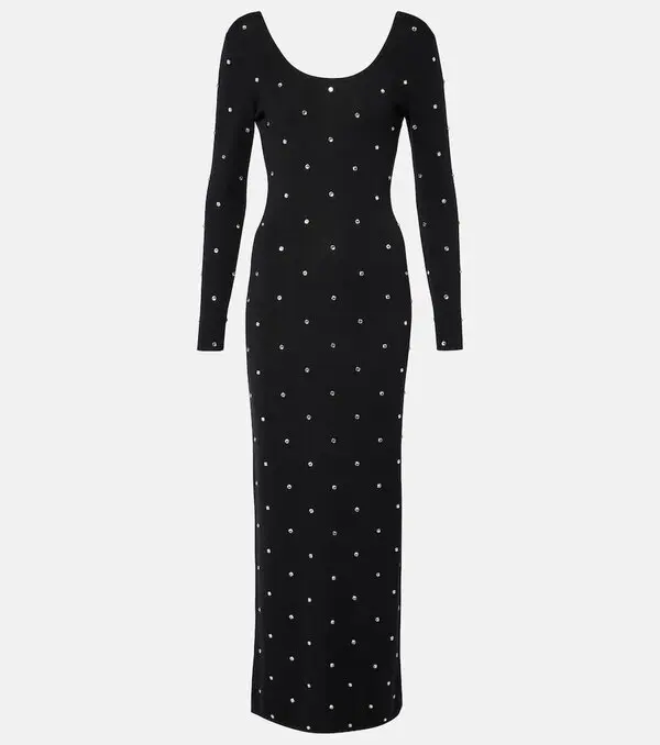 Versace Crystal-embellished Virgin Wool Midi Dress - Black