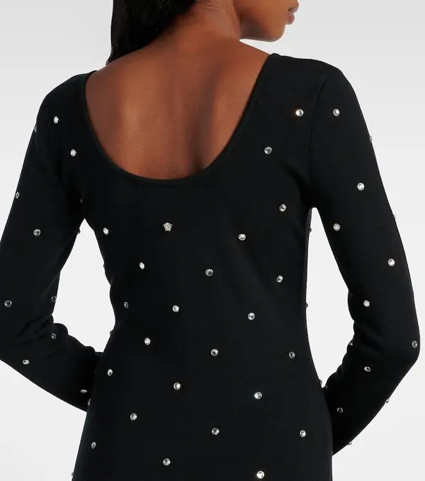 Versace Crystal-embellished Virgin Wool Midi Dress