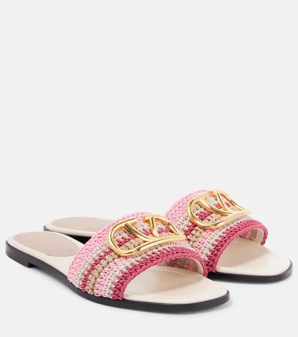Valentino Garavani Vlogo Signature Crochet Slides - Pink
