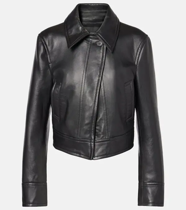JOSEPH Caron Cropped Leather Jacket - Black