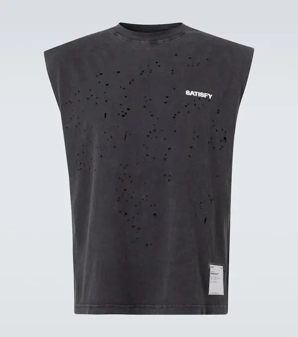 Satisfy Mothtech Muscle Distressed Cotton T-shirt - Black