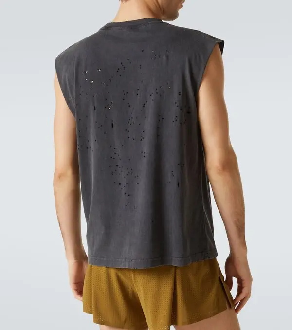 Satisfy Mothtech Muscle Distressed Cotton T-shirt - Black