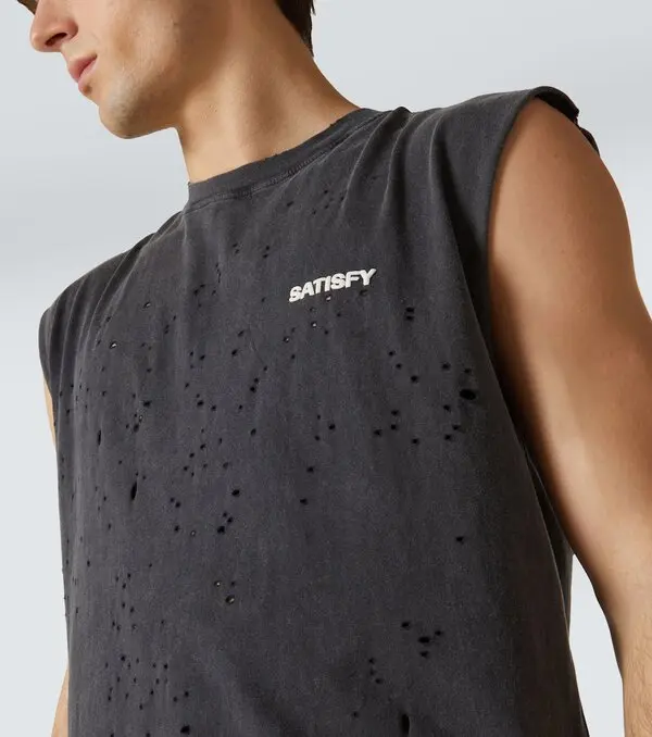 Satisfy Mothtech Muscle Distressed Cotton T-shirt - Black