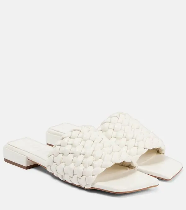 SOULIERS MARTINEZ Aster Woven Leather Slides - White
