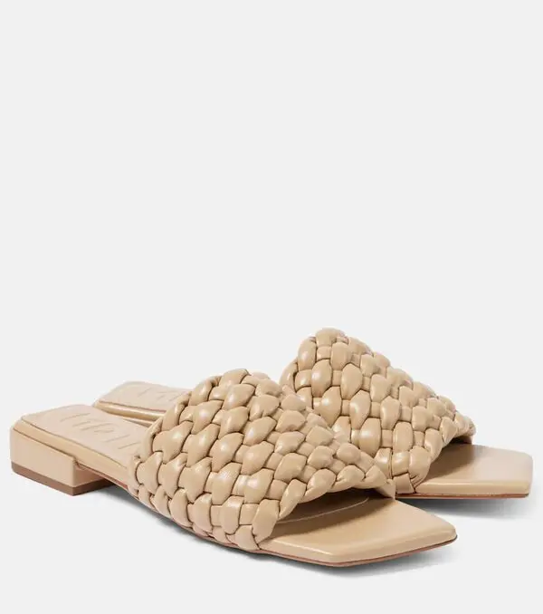 SOULIERS MARTINEZ Aster Woven Leather Slides - Brown