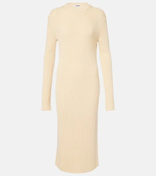 JIL SANDER Wool And Cotton Midi Dress - Beige