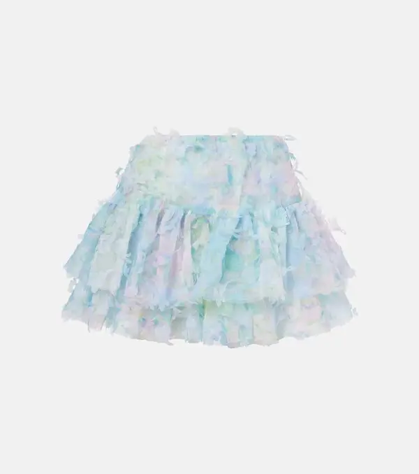 SUSAN FANG Floral-appliqué Tulle Mini Skirt - Blue
