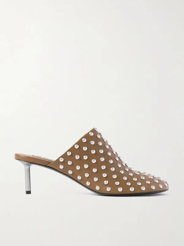 JIL SANDER Studded Leather Mules - Brown