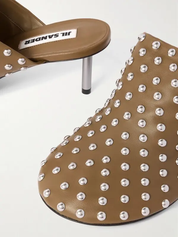 JIL SANDER Studded Leather Mules - Brown
