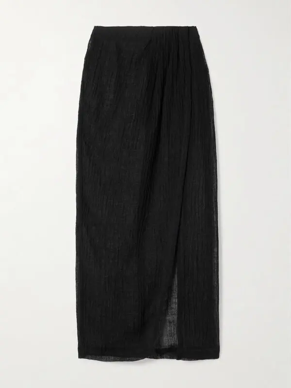 Lisa Marie Fernandez Pleated Crinkled Linen-blend Gauze Pareo - Black