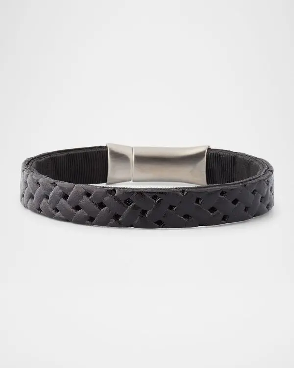 LINK UP Embossed Braided Leather Bracelet - Black