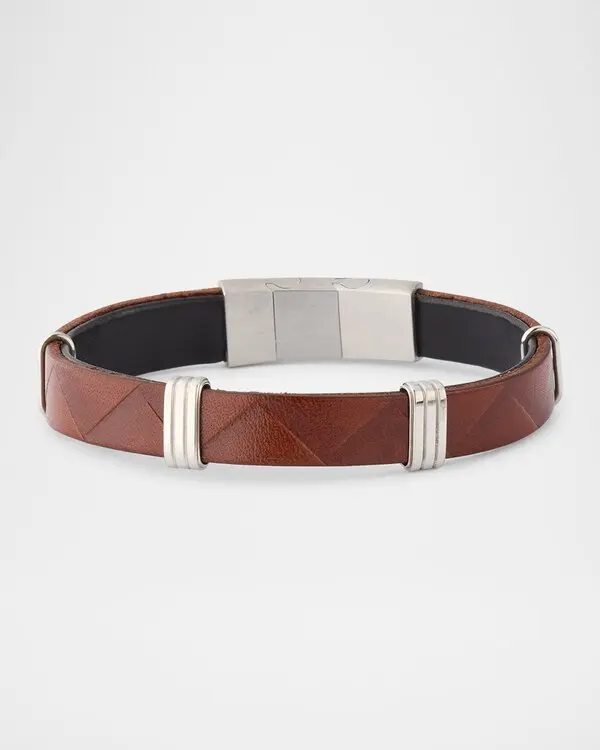 LINK UP Embossed Chevron Leather And Stainless Steel Bracelet - Brown