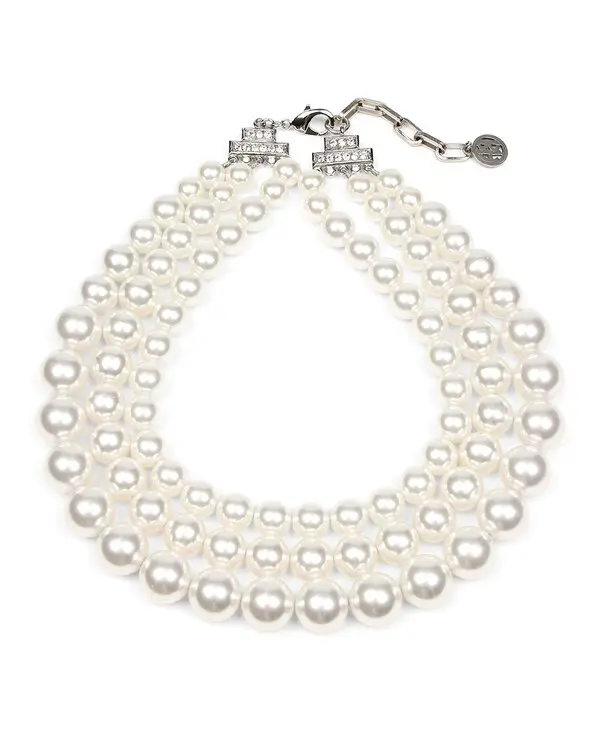 BEN-AMUN Triple Glass- Strand Necklace - Pearl