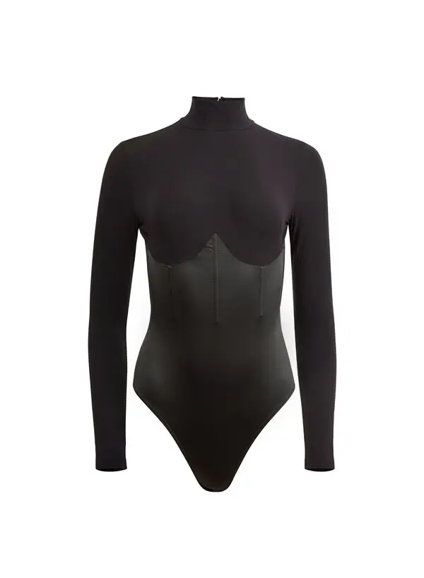 FLEUR DU MAL Mock Neck Long Sleeve Bodysuit - Black