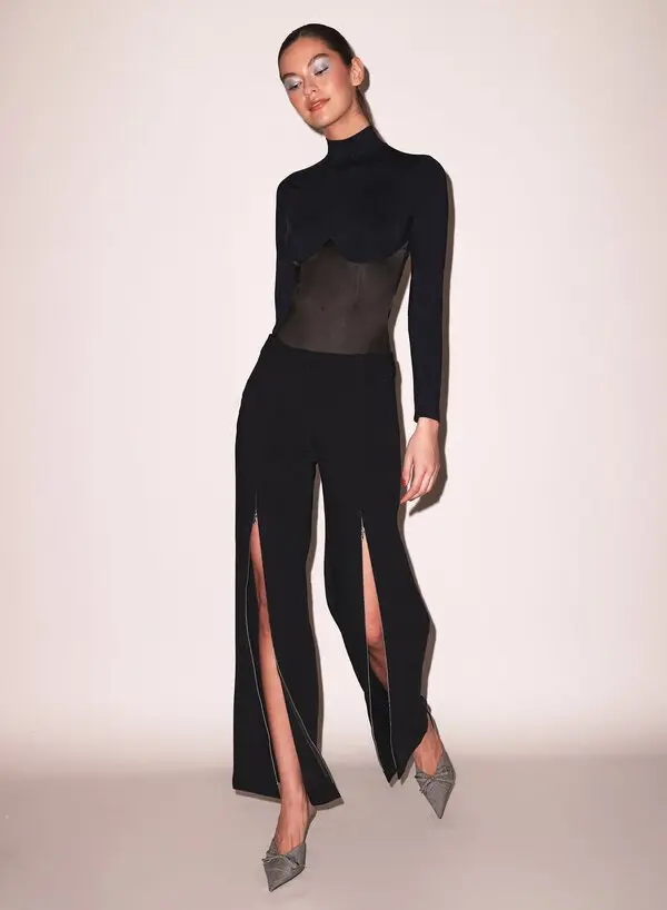 FLEUR DU MAL Mock Neck Long Sleeve Bodysuit - Black