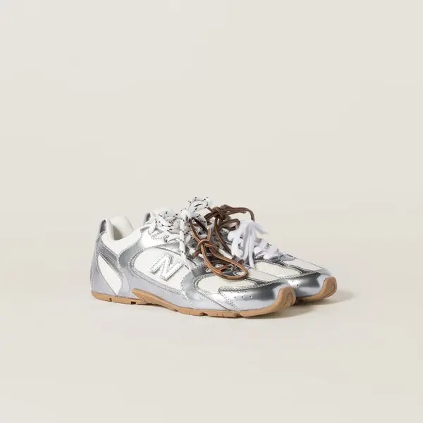 Miu Miu X New Balance 530 Metallic Leather Sneakers - Silver