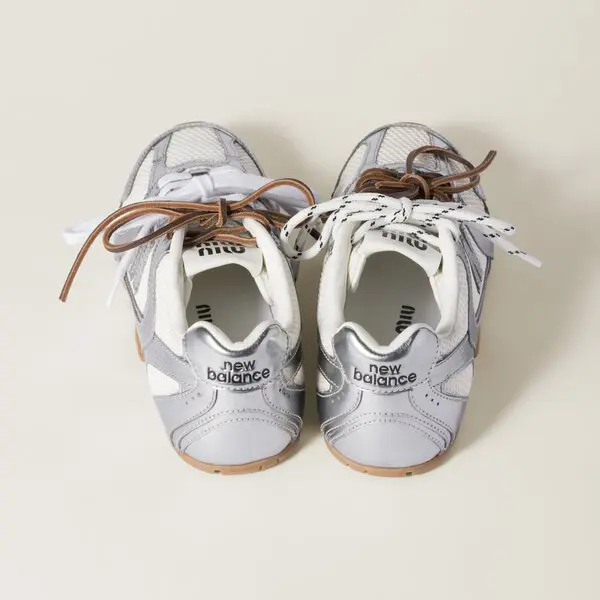 Miu Miu X New Balance 530 Metallic Leather Sneakers - Silver