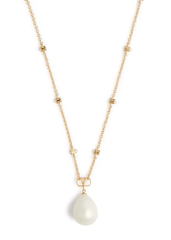 Valentino Garavani Pearl And Crystal Necklace - Gold