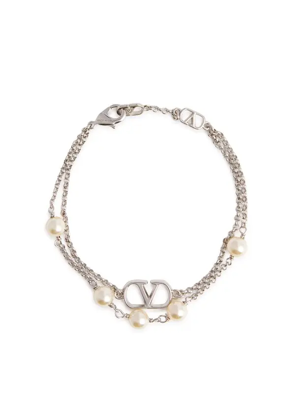 Valentino Garavani Vlogo Pearl Bracelet - Silver