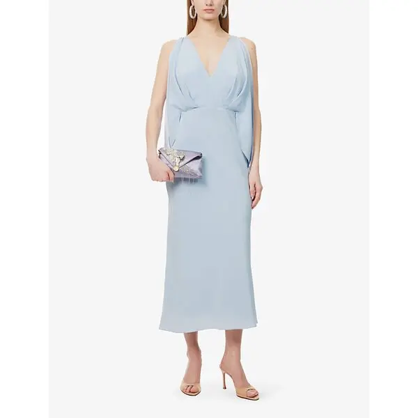Brandon Maxwell Camille V-Neck Silk Midi Dress - Sky Blue | Editorialist