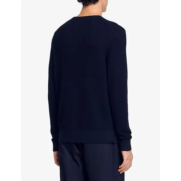Sandro Textured Crewneck Cotton Knitted Jumper - Bleus