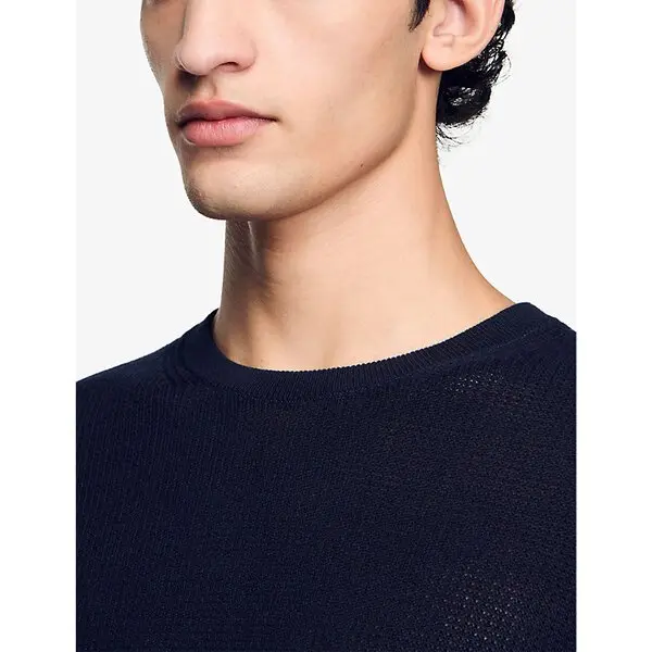 Sandro Textured Crewneck Cotton Knitted Jumper - Bleus