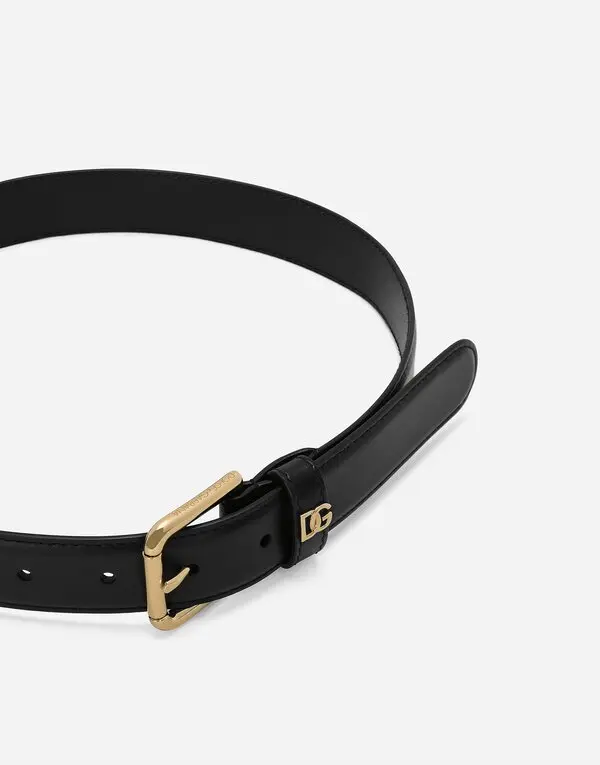 Dolce & Gabbana Calfskin Belt With Dg Logo - Black