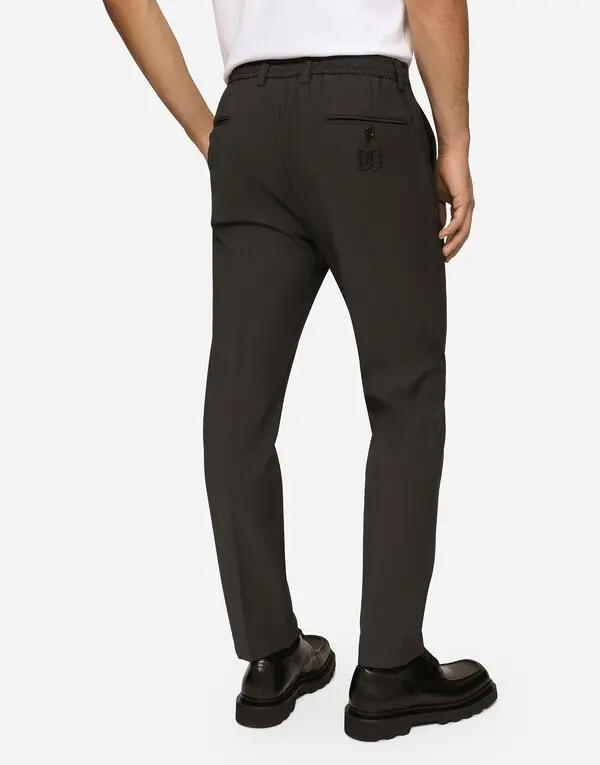 Dolce & Gabbana Stretch Cotton Pants With Dg Patch - Grey