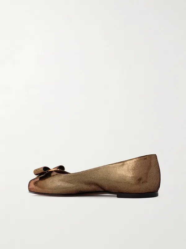 FERRAGAMO Varina Lamé Ballet Flats - Brown