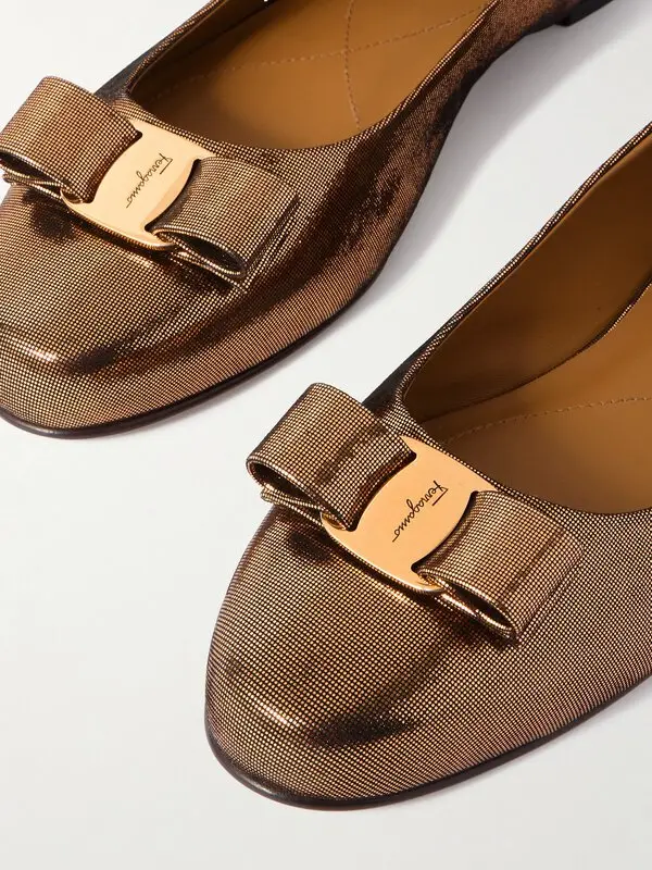FERRAGAMO Varina Lamé Ballet Flats - Brown