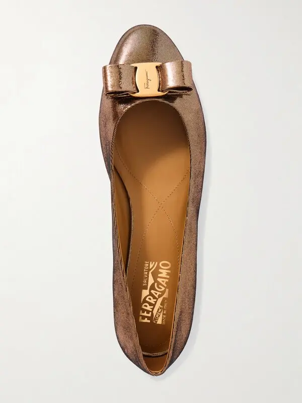 FERRAGAMO Varina Lamé Ballet Flats - Brown