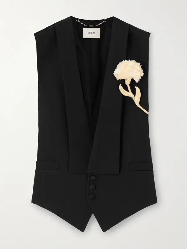Erdem Appliquéd Grain De Poudre Wool Vest