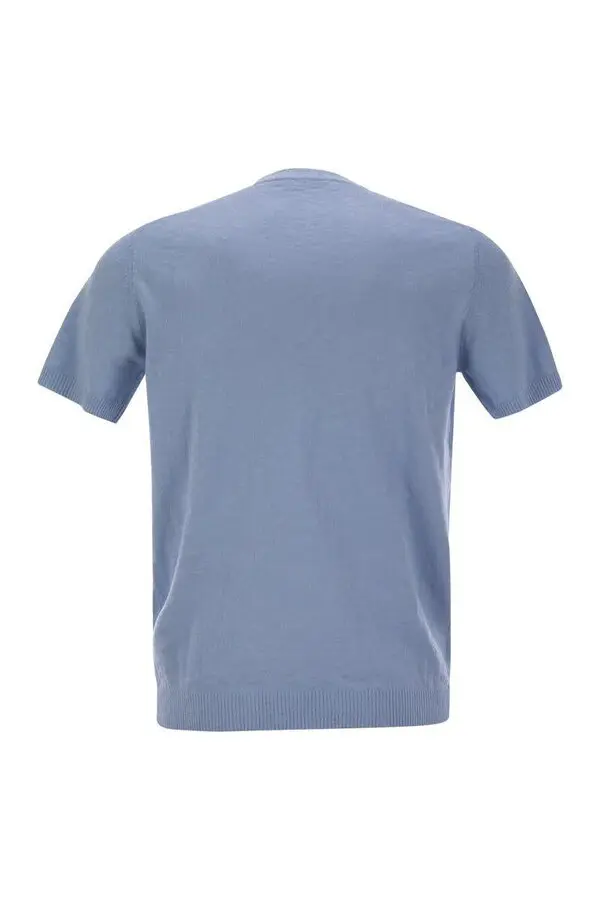 トップス Marble Print Jersey Crew Neck Top - blue Pt Torino Crew-Neck Short-Sleeved Cotton Jersey - Blue - 41